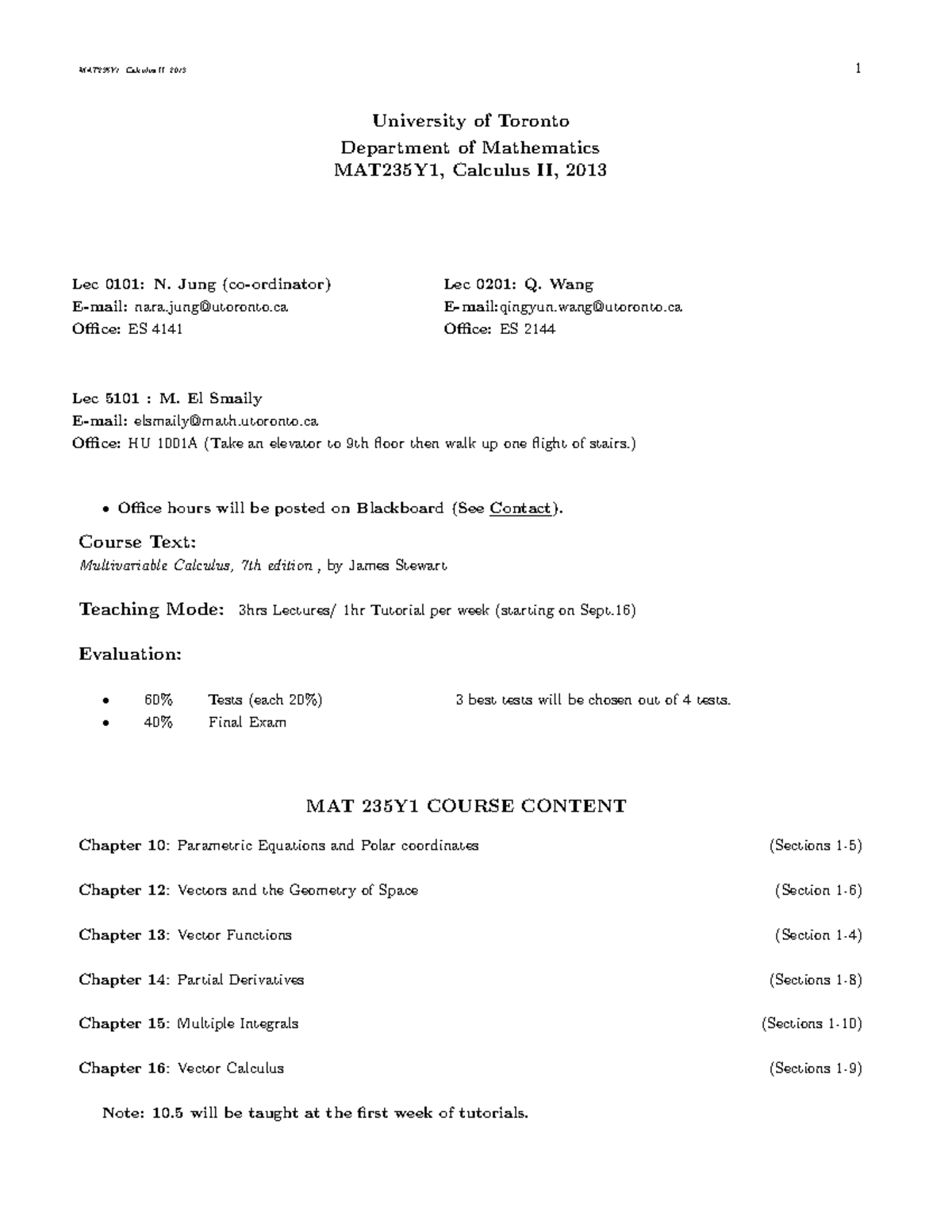 Syllabus-MAT235 - Summary Multivariable Calculus - University of ...