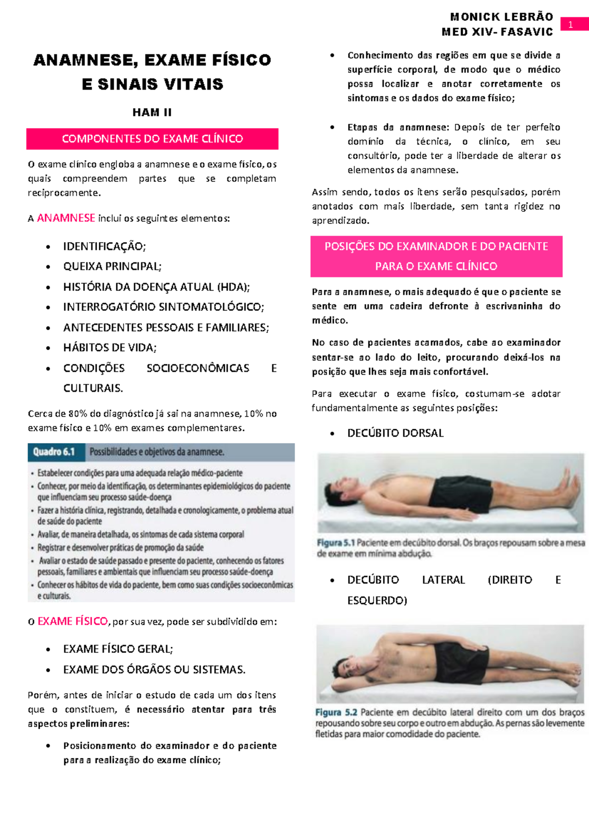 HAM II- 14° E 15° ConteúDO - 1 MED XIV- FASAVIC ANAMNESE, EXAME FÍSICO ...