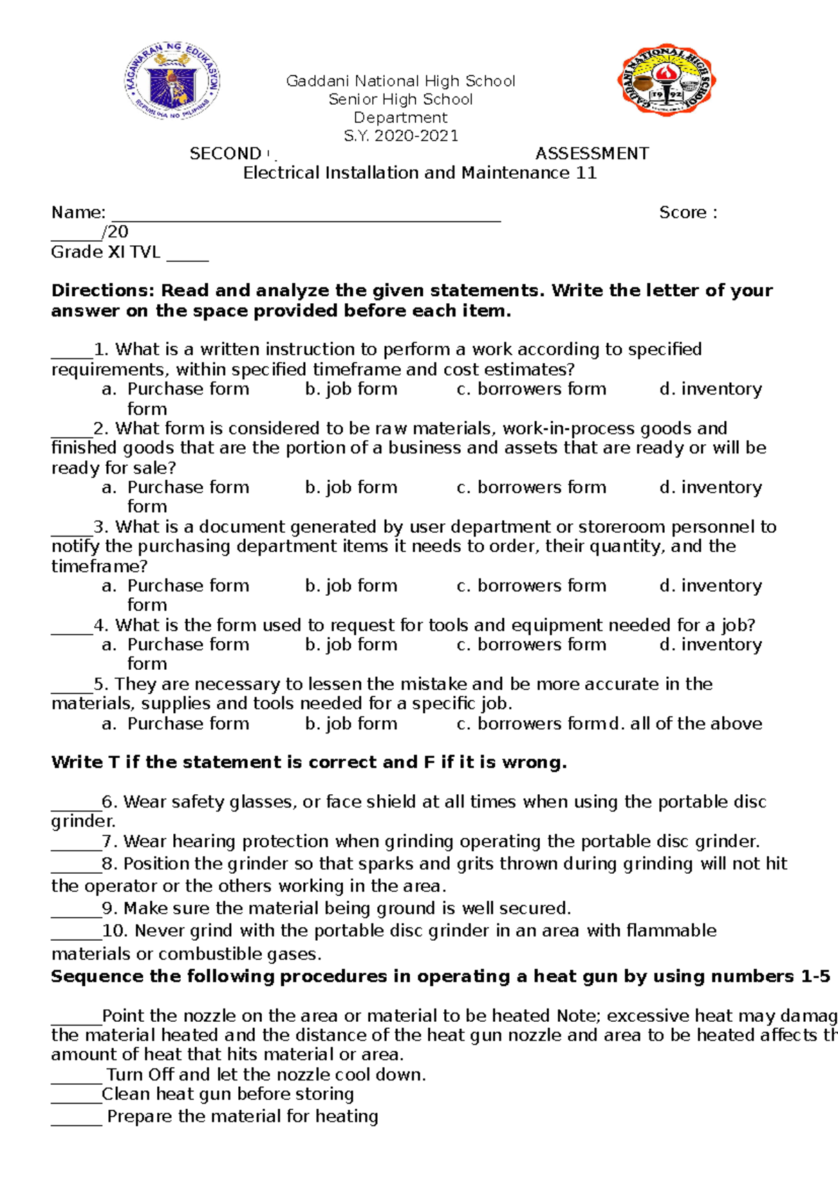 Second Quarter second Summative Assessment. eim 11 - SECOND QUARTER SECOND SUMMATIVE ASSESSMENT ...