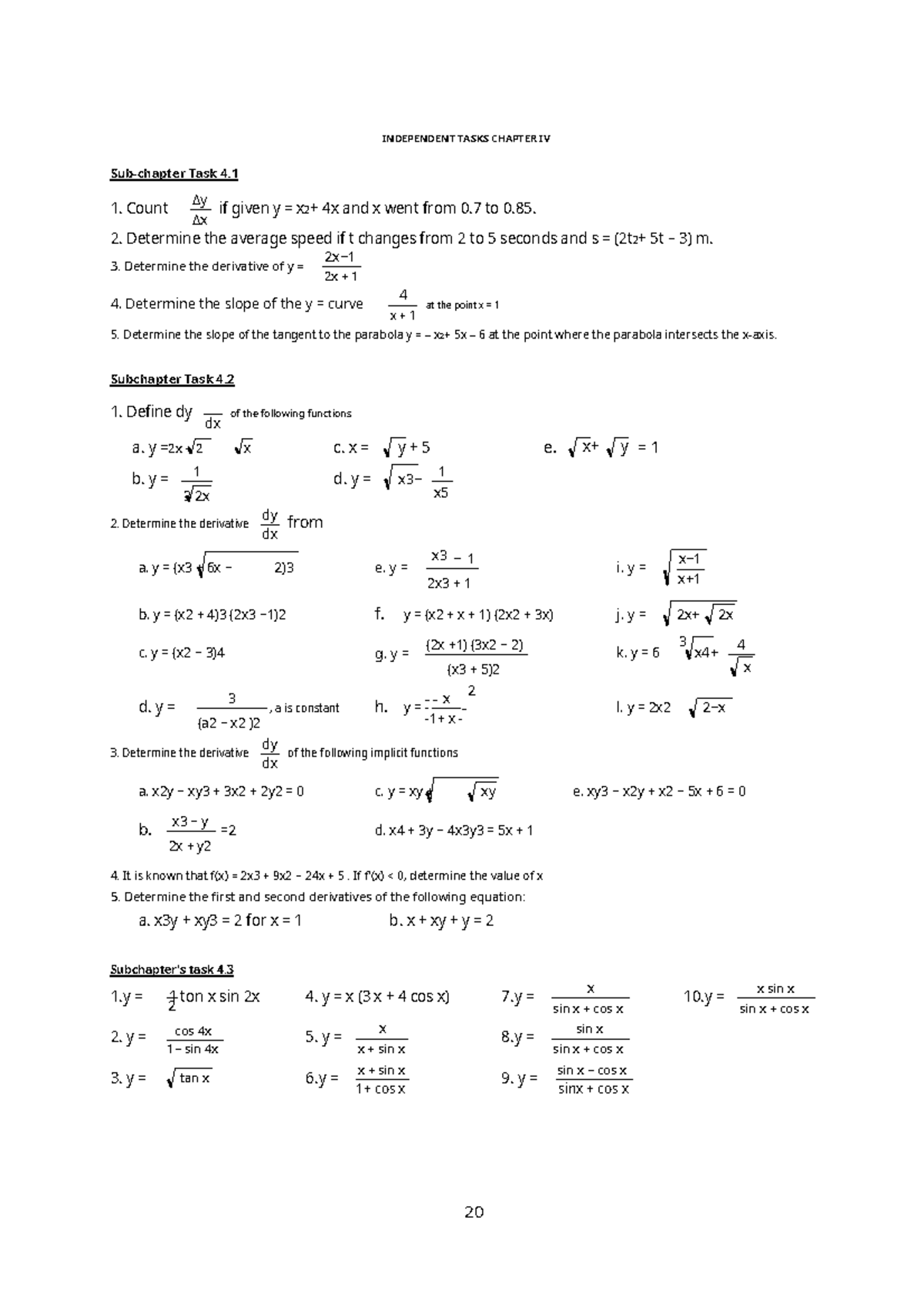 Basic math materials-7 - INDEPENDENT TASKS CHAPTER IV Sub-chapter Task ...