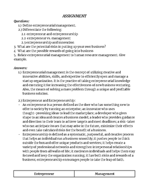 Introduction to Entrepreneurship - ASSIGNMENT 1.) What are the ...