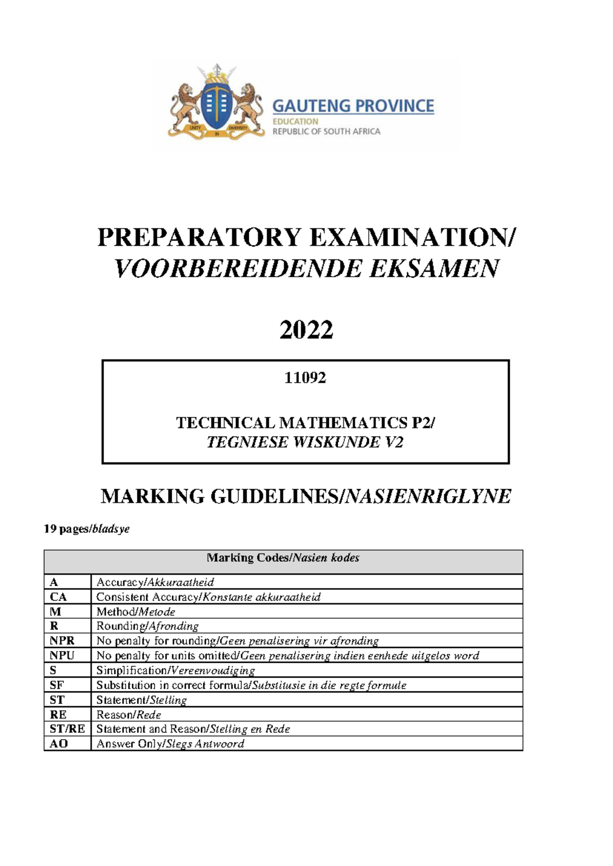 Grade 12 NSC Technical Mathematics P2 (English and Afrikaans) September ...