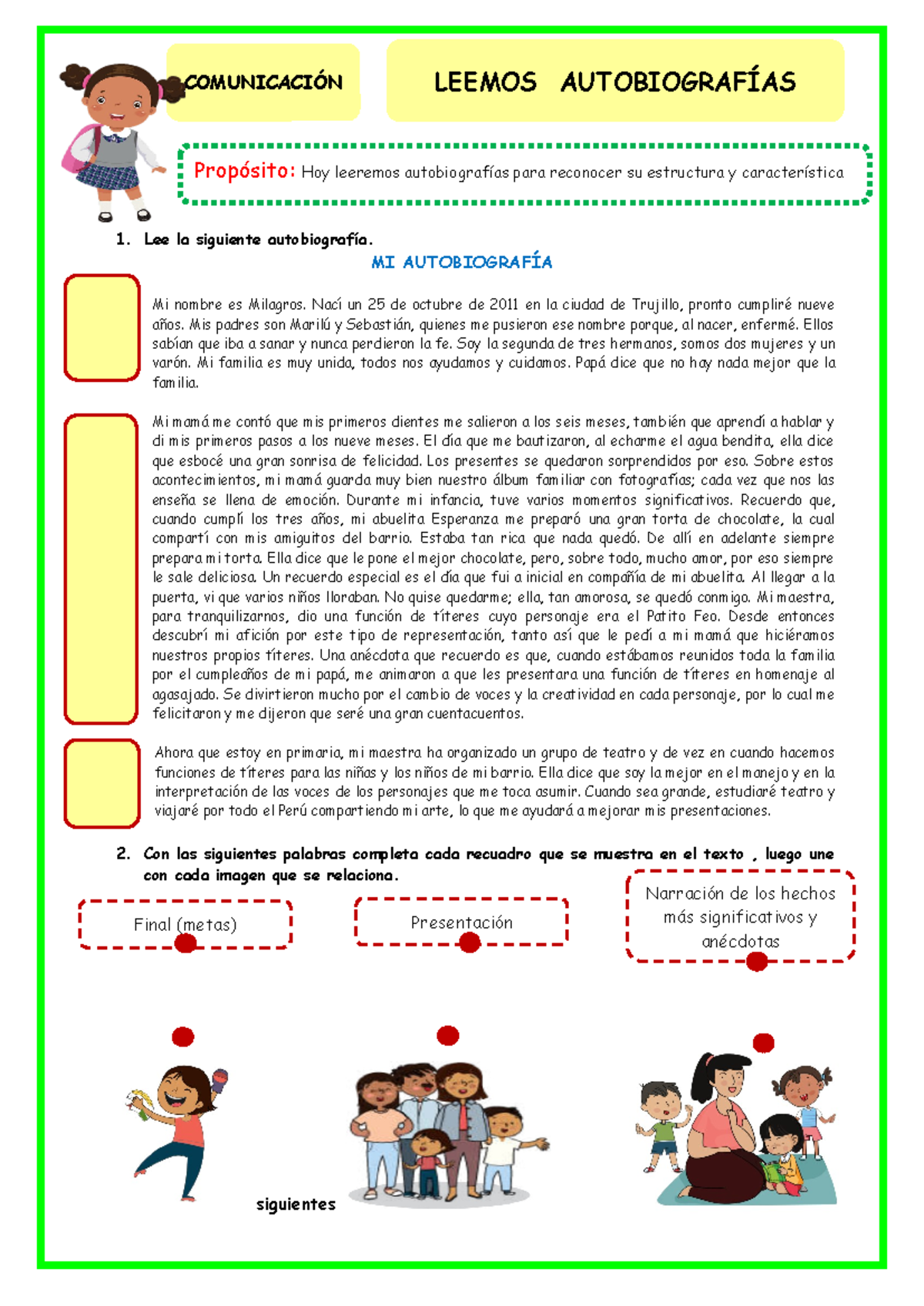 Ficha-LUN- Comun- Leemos Autobiografías - 1. Lee la siguiente ...