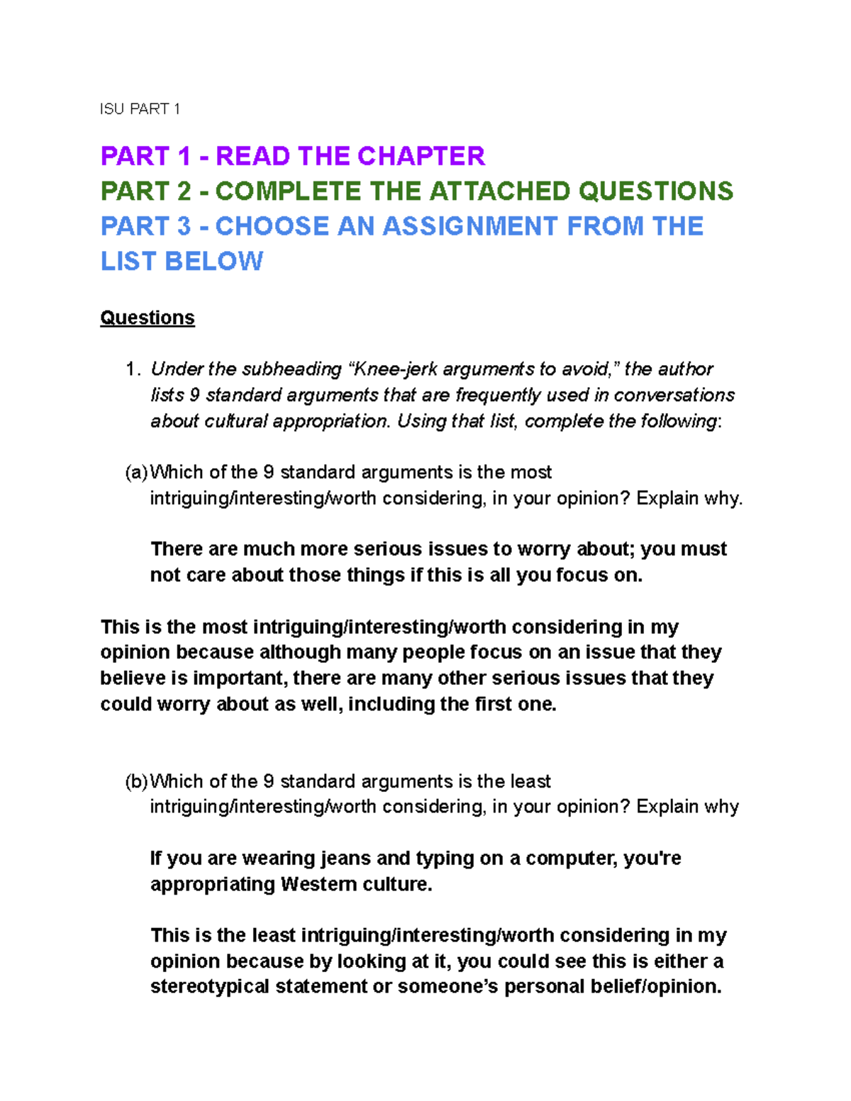 ISU Section #1 ( Vowel Responses) - ISU PART 1 PART 1 - READ THE ...