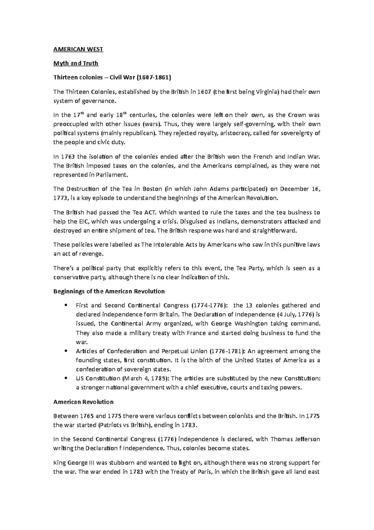American WEST resumen - AMERICAN WEST Myth and Truth Thirteen colonies ...