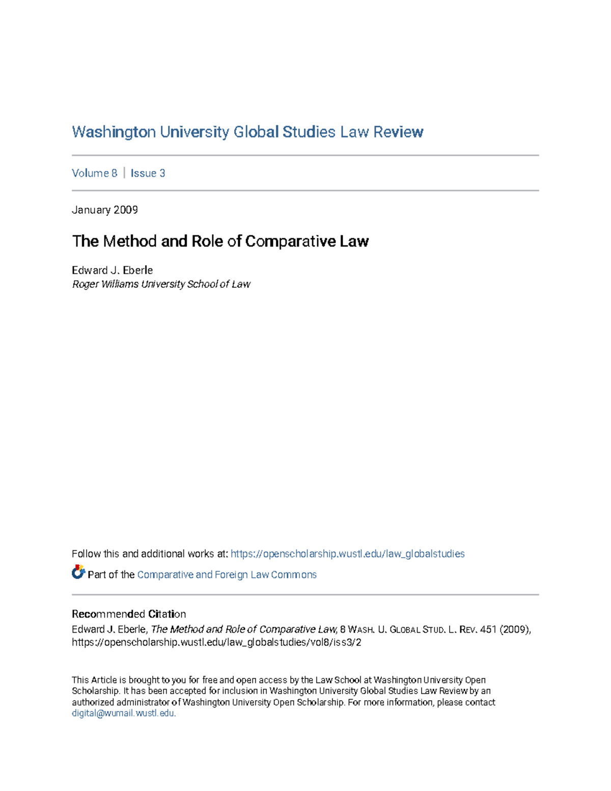 The Method and Role of Comparative Law - Eberle Roger Williams ...