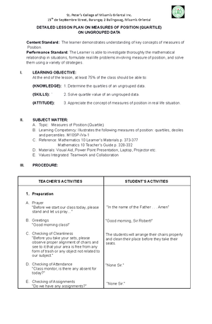 MATHEMATICS 10 MODULE 1, QUARTER FOUR, MEASURE OF POSITION - 10 ...
