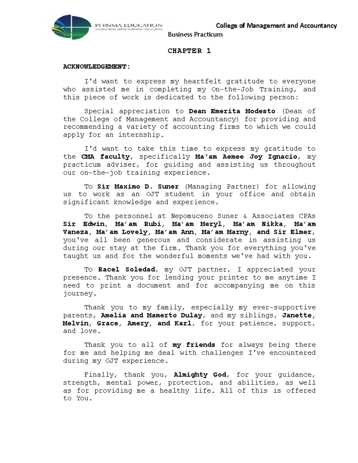 Chapter 1 - Practicum Report - Business Practicum CHAPTER 1 ...