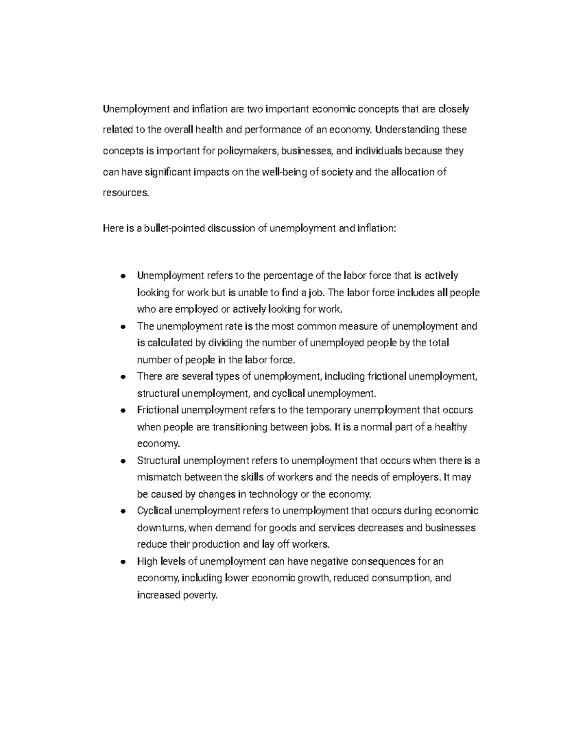 Unemployment and Inflation Notes - Unemployment and inflation are two ...