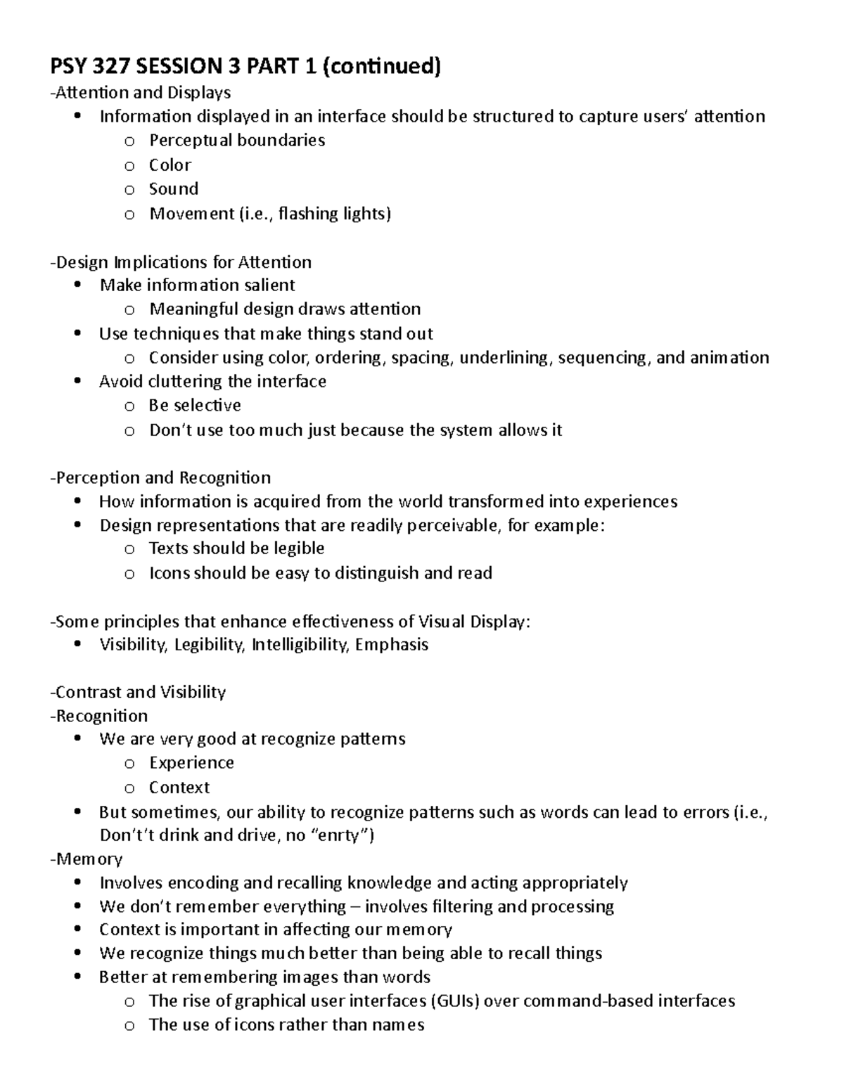 PSY 327- Lecture notes - PSY 327 SESSION 3 PART 1 (continued ...