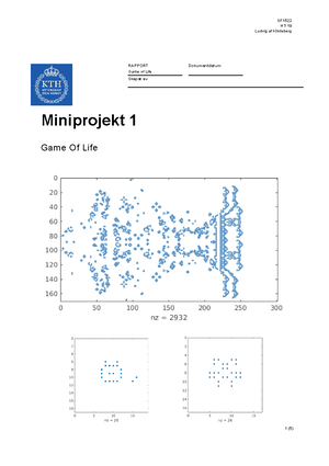 Game of life matlab instruktioner - Numeriska beräkningar, SF1522, HT19 ...