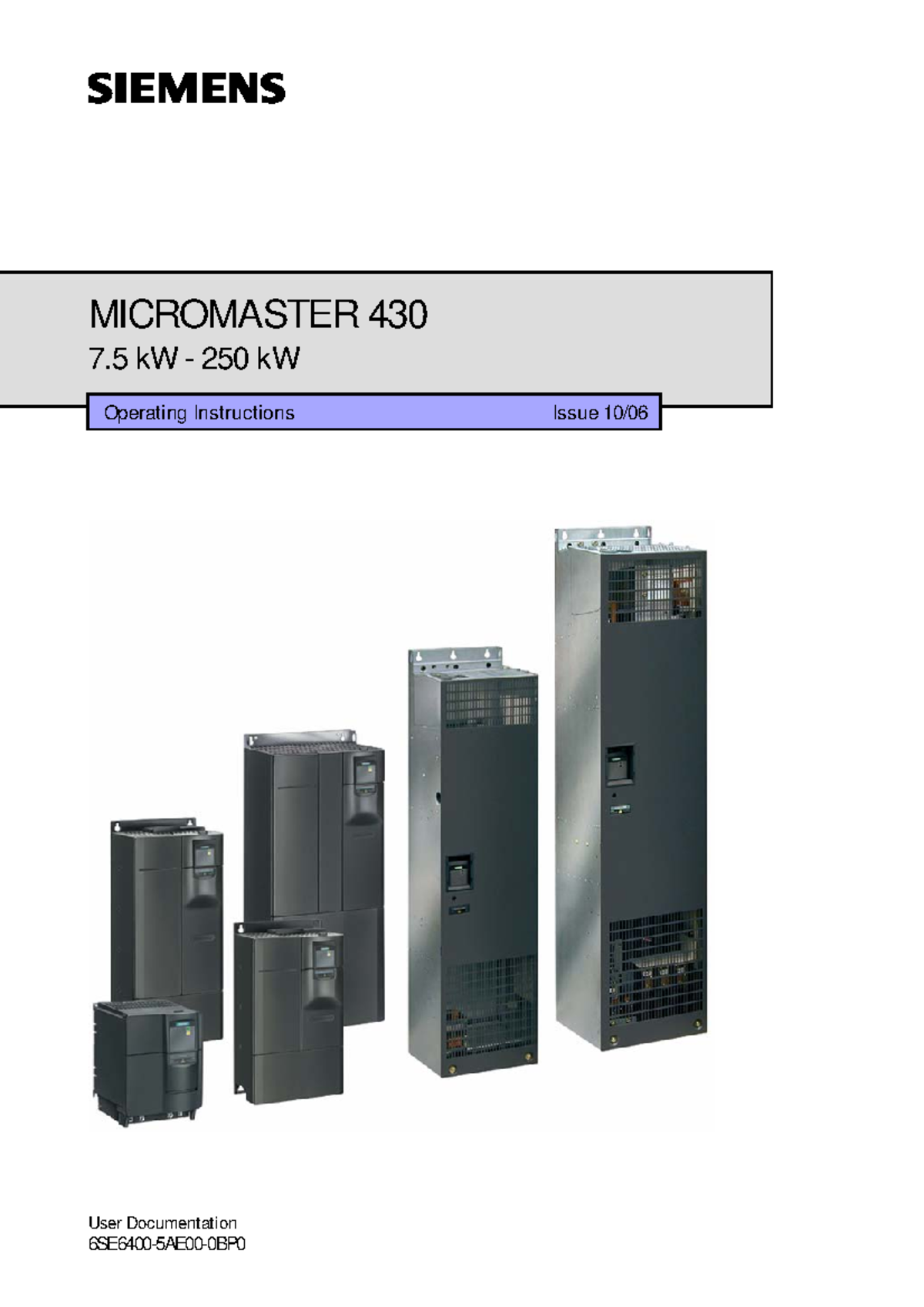 Siemens Micromaster 430 Manual - MICROMASTER 430 7 kW - 250 kW ...