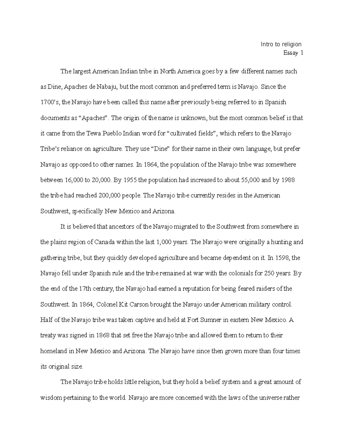 Religion essay #1 - Grade: 97% - A - Intro to religion Essay 1 The ...