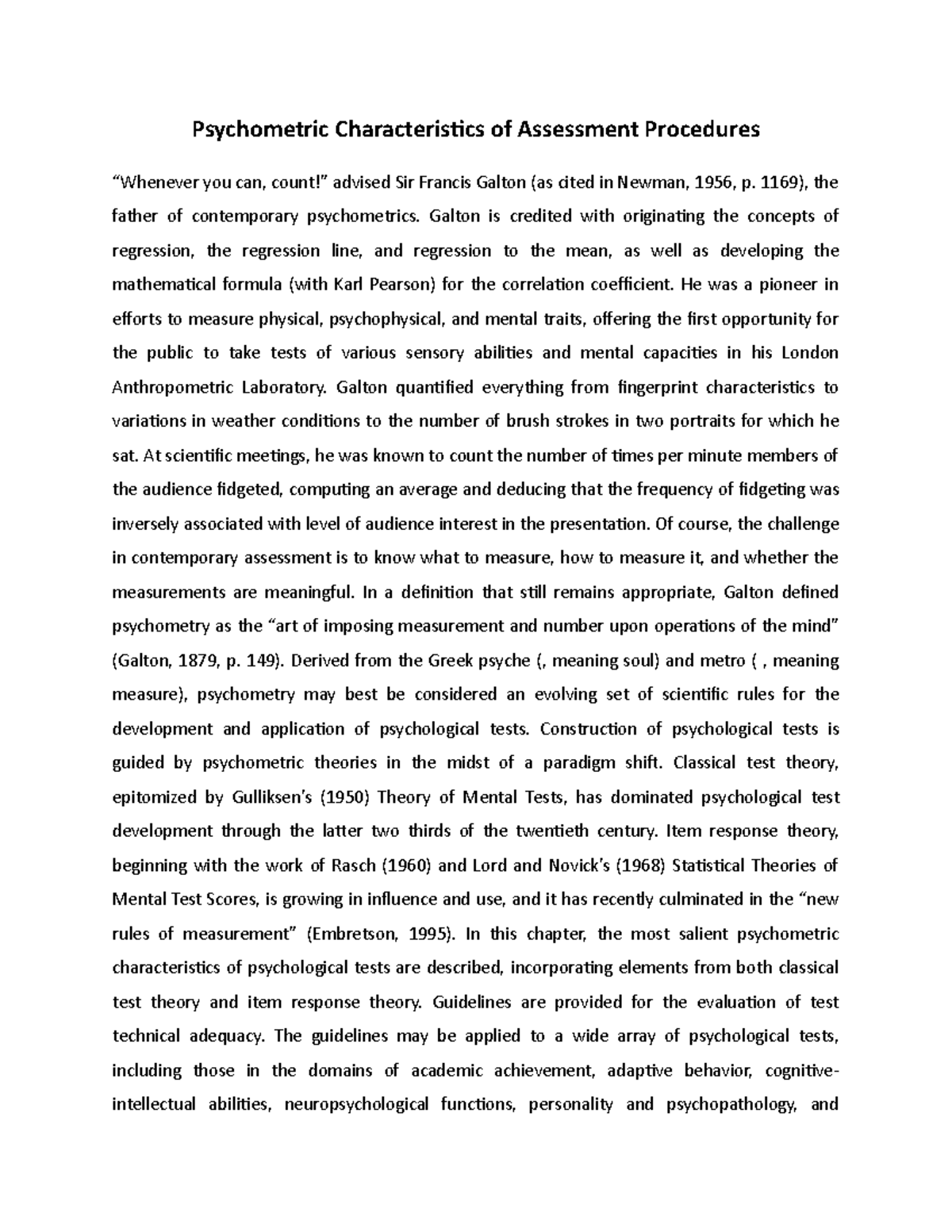 Psychometric Characteristics of Assessment Procedures - Psychometric ...