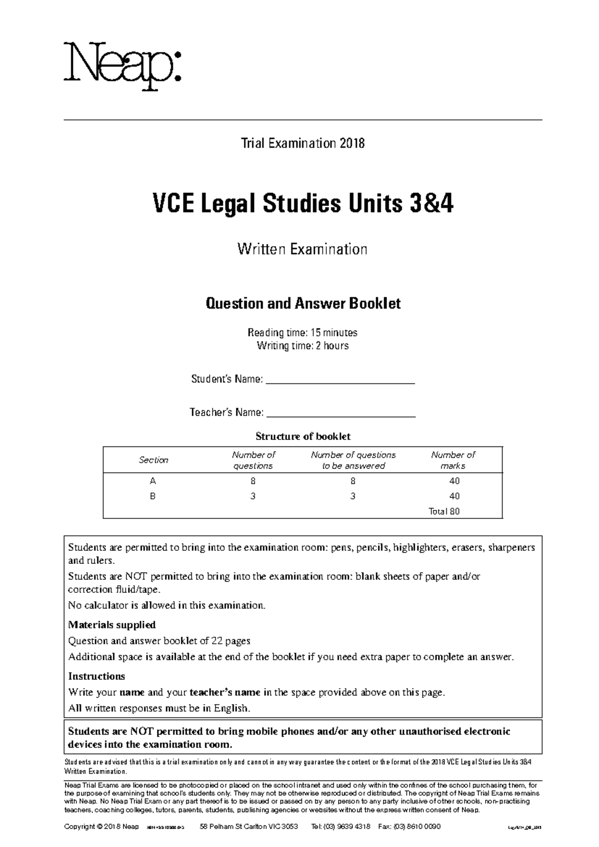 Neap - Legal Studies Units 3&4 - Question Booklet - Neap Trial Exams ...