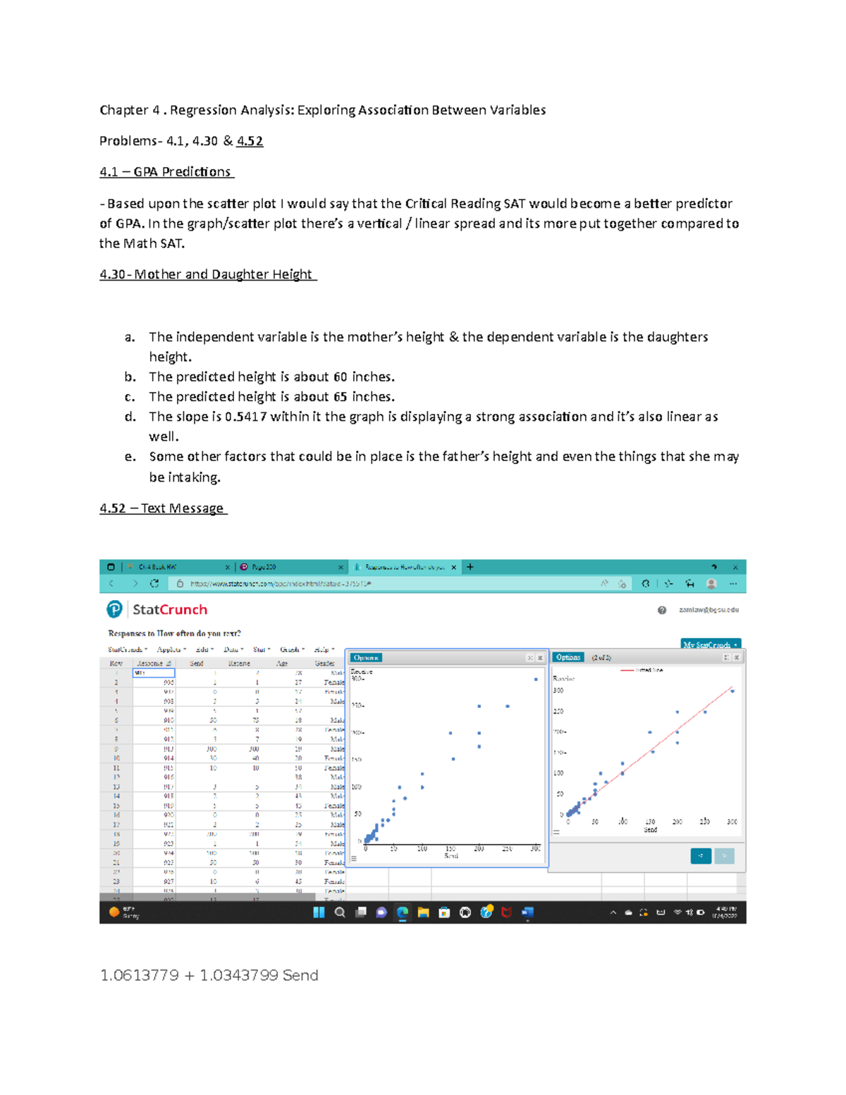 Chapter 4 - Book Hw - Professor is Professor Arthur. - Chapter 4. Regression Analysis: Exploring ...