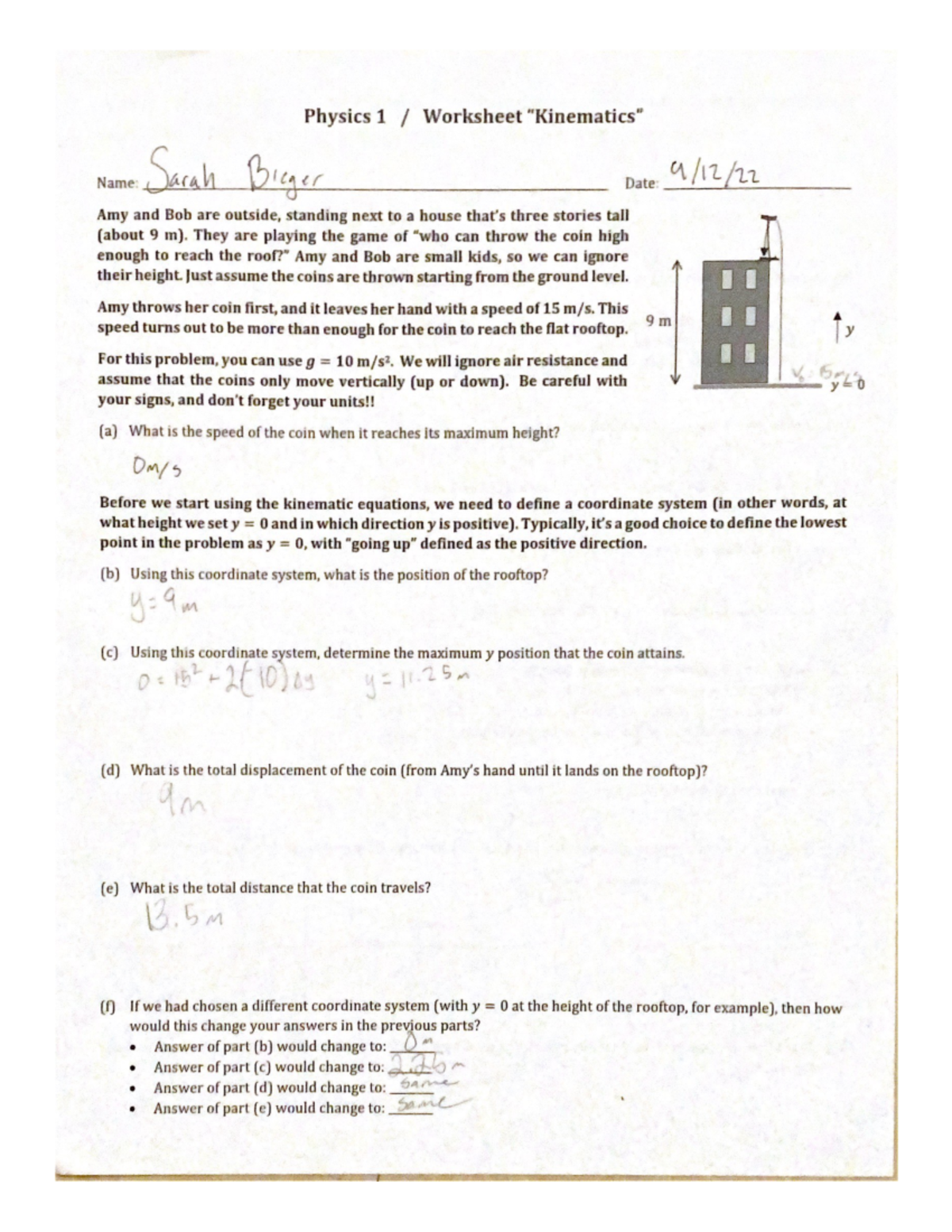 Worksheet "Kinematics" - PHY 111 - Studocu