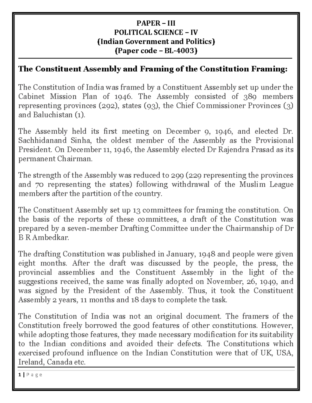 Political- Science notes for ba llb. - PAPER – III POLITICAL SCIENCE ...