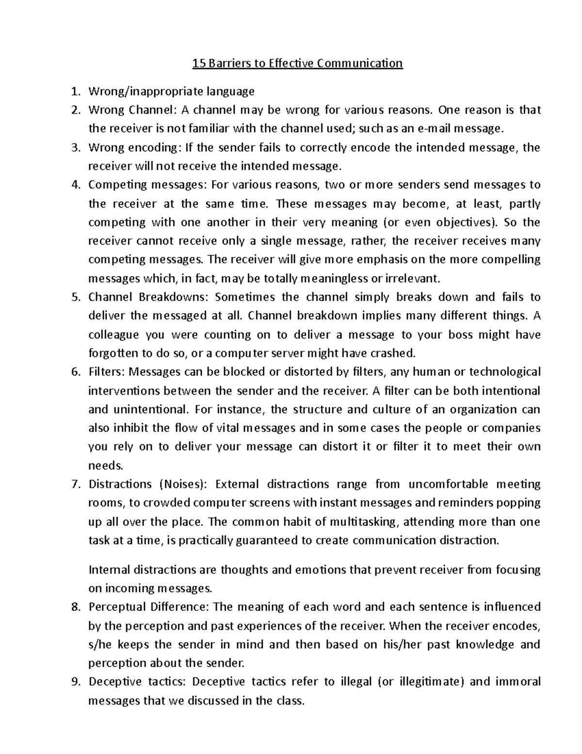 15 Barriers to Effective Communication - 15 Barriers to Effective ...