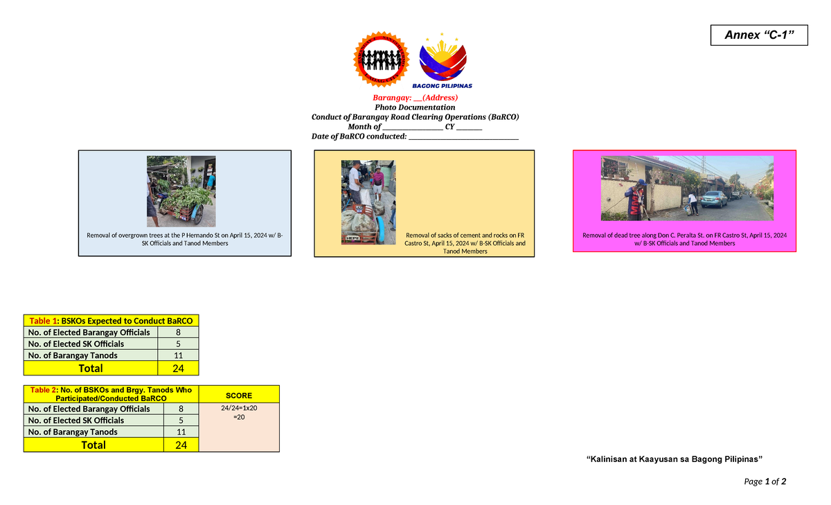Annex C-1 Photo Documentation Barangay Ba RCO Monthly Monitoring Report ...