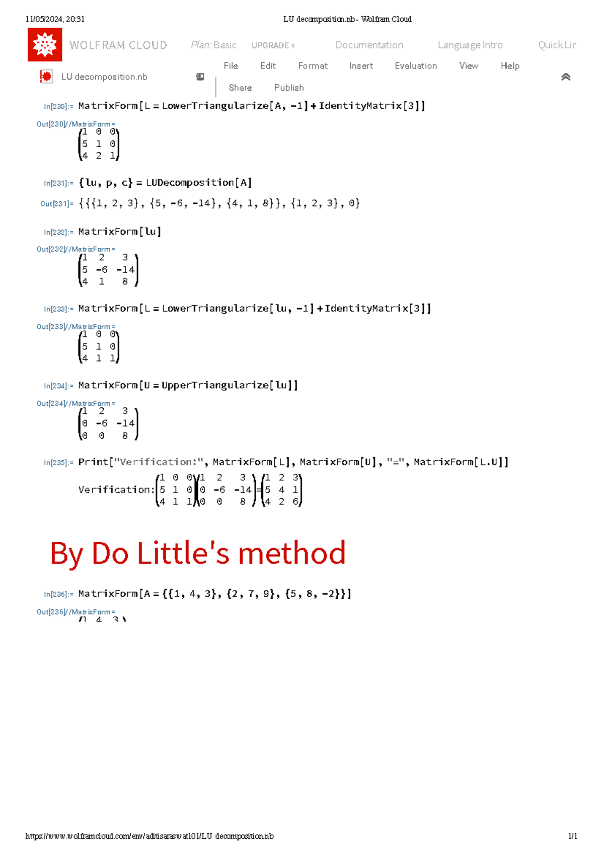 LU decomposition 1.nb - Wolfram Cloud - WOLFRAM CLOUD Plan: Basic ...
