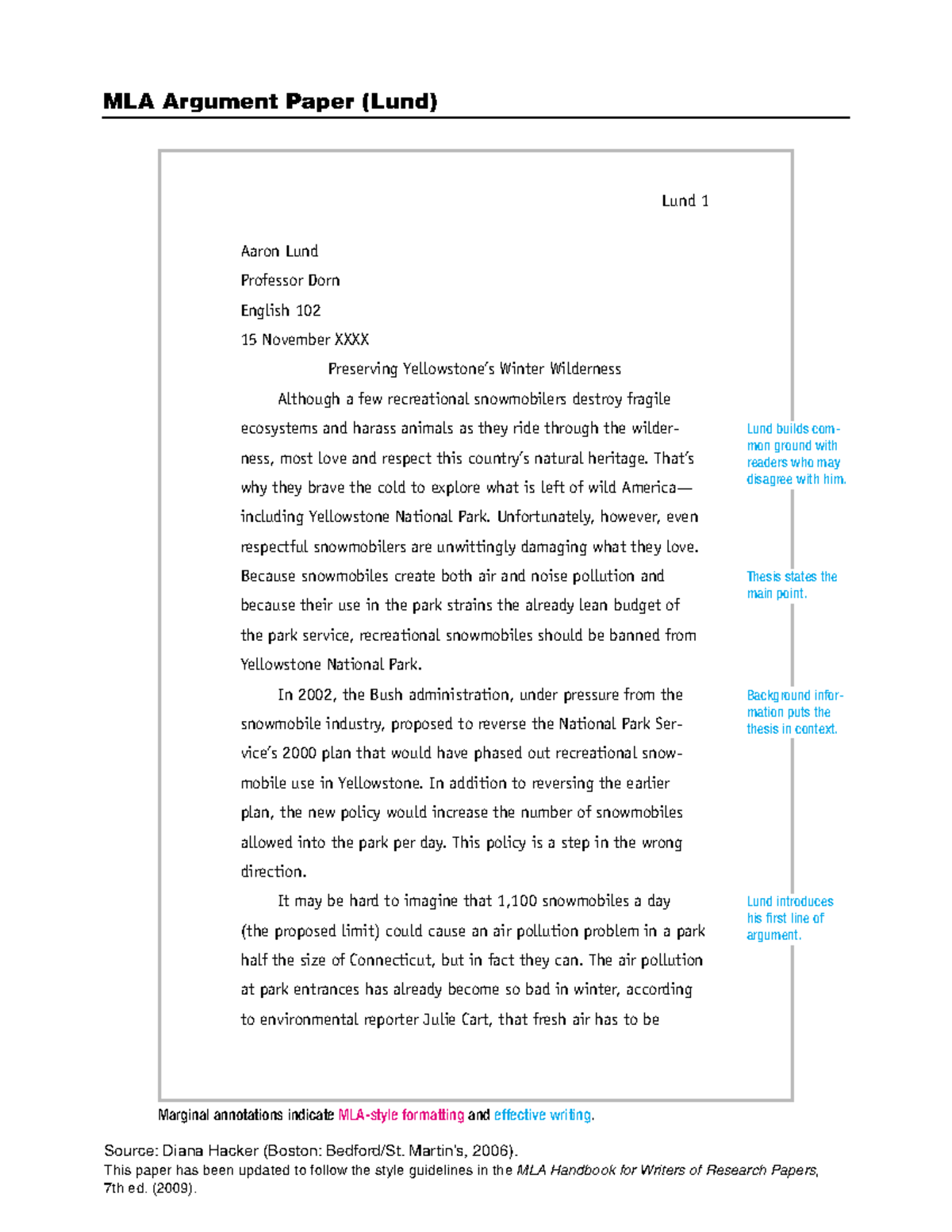 Sample MLA Paper 2 MLA Argument Paper Lund Aaron Lund Professor