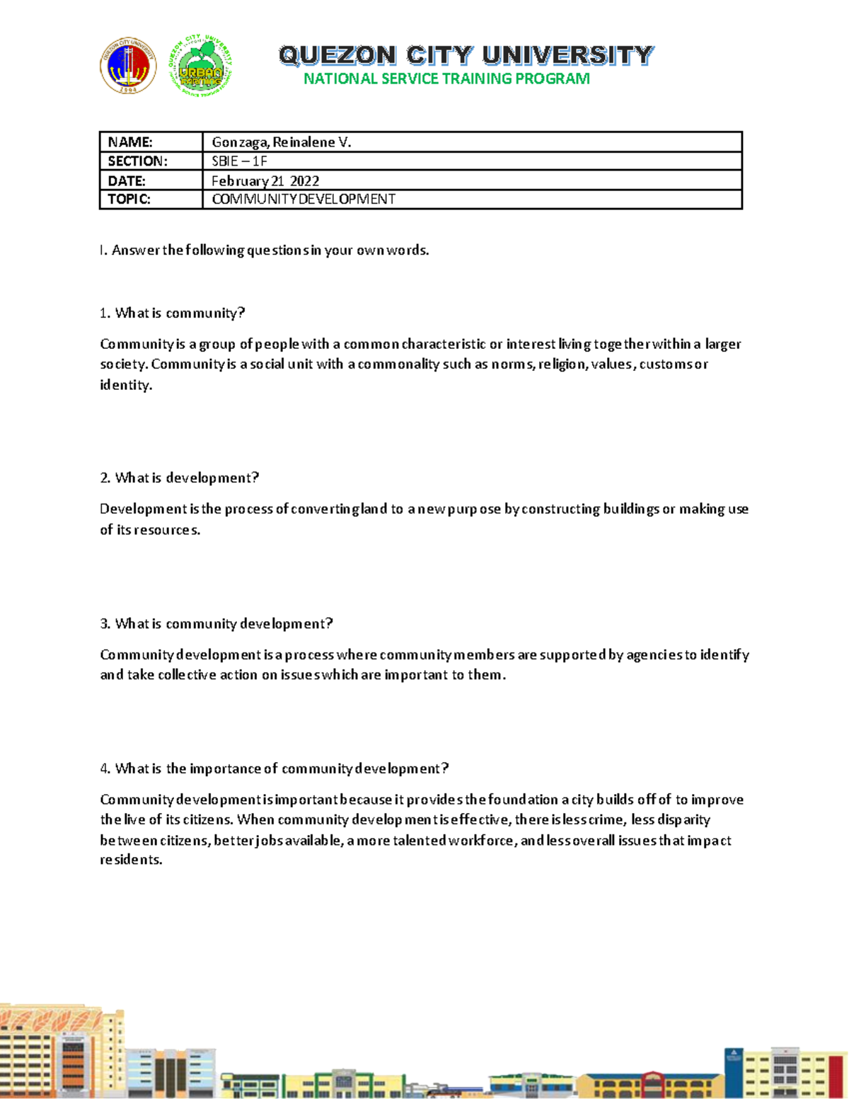 Assignment for NSTP 2 Computation - NATIONAL SERVICE TRAINING PROGRAM ...