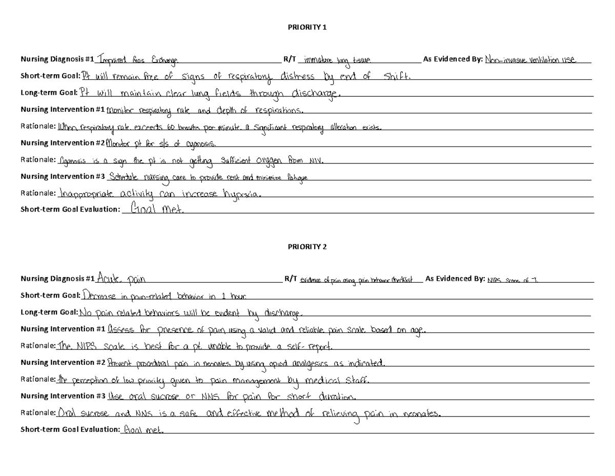 Nicu care plan - Care plan example for clinical packet in NICU ...
