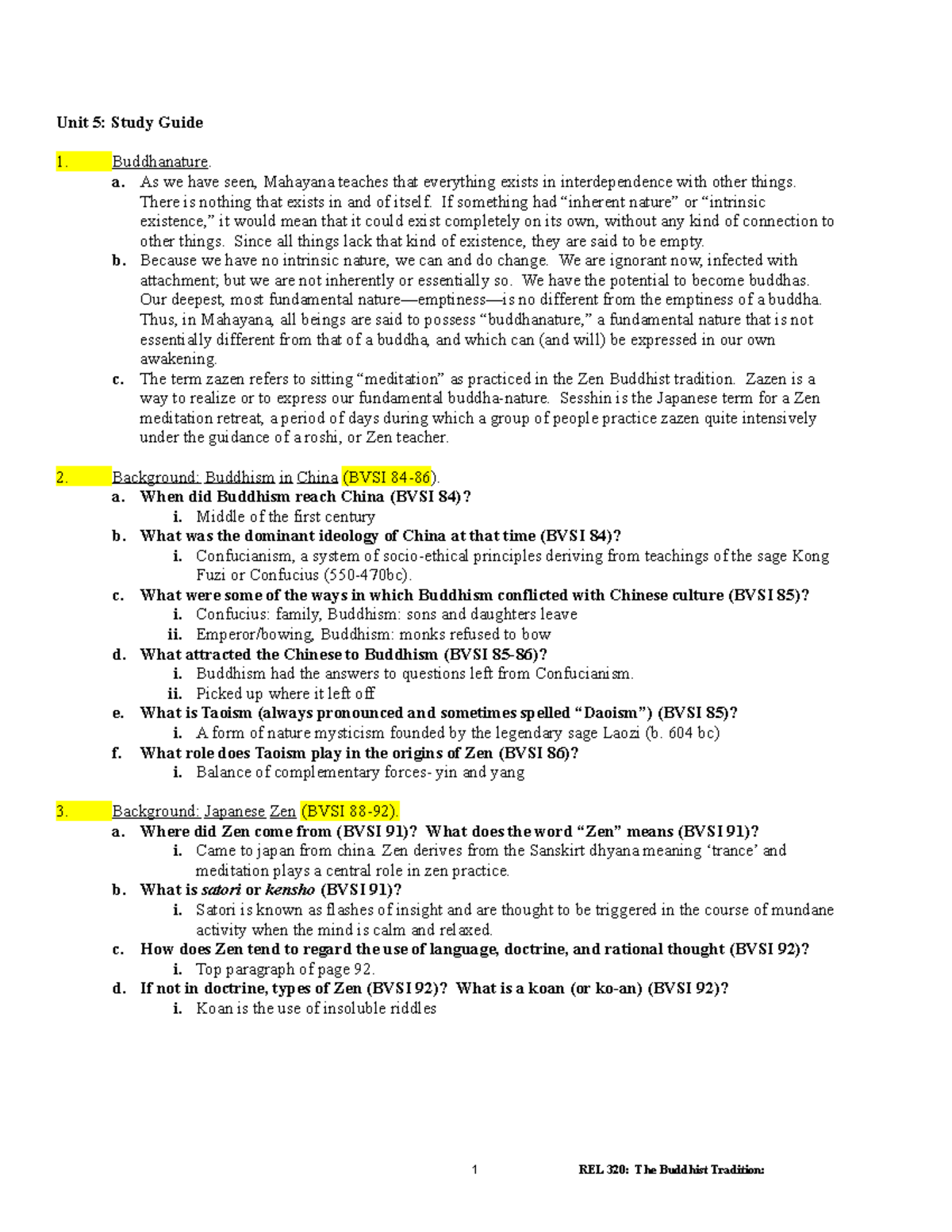 Unit 5 Study Guide - Unit 5: Study Guide Buddhanature. a. As we have ...