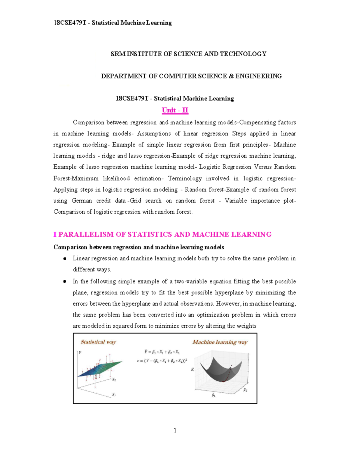 UNIT 2-SML - SRM INSTITUTE OF SCIENCE AND TECHNOLOGY RAMAPURAM CAMPUS DEPARTMENT OF COMPUTER ...