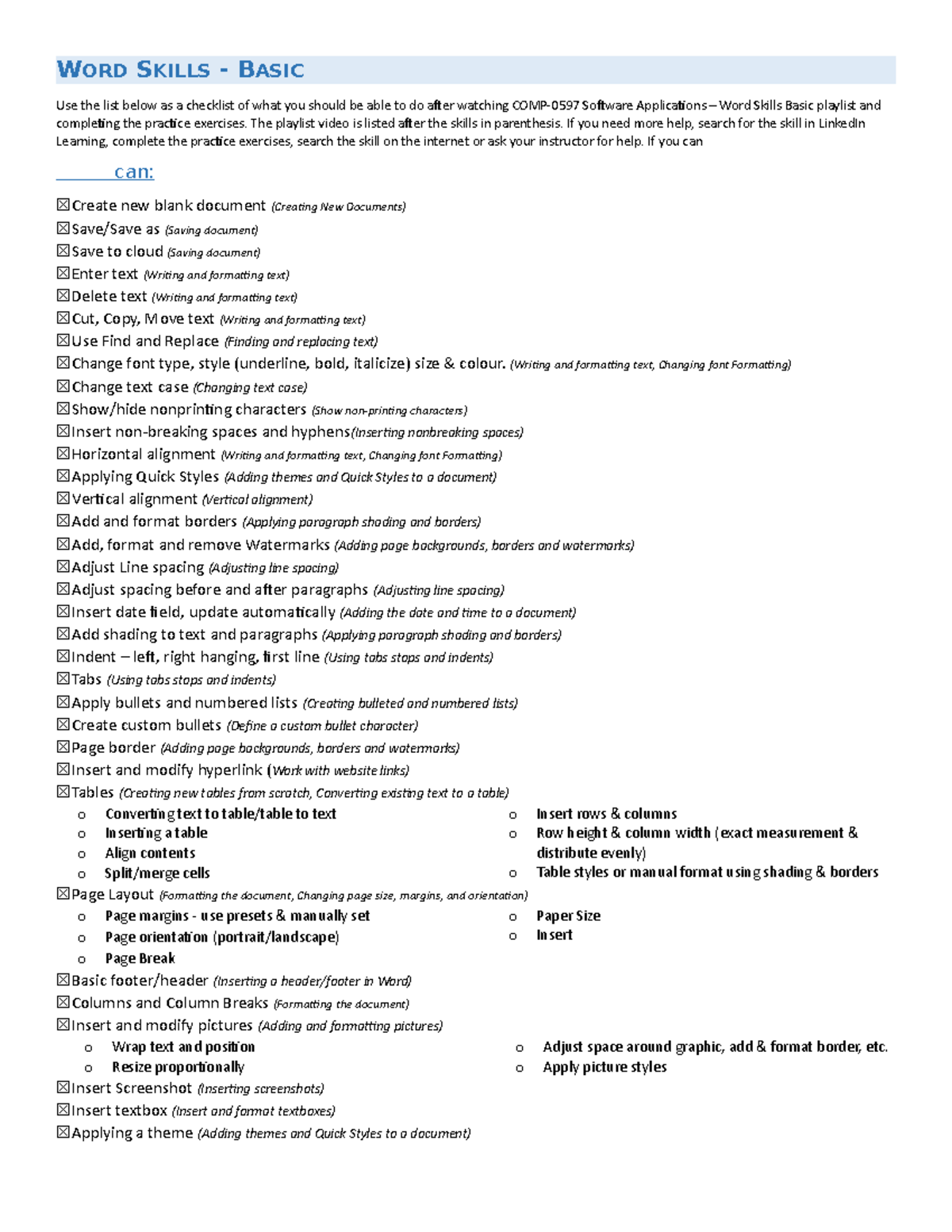 Basic Word Skills Checklist For Making Sure You Didnt Miss anything ...