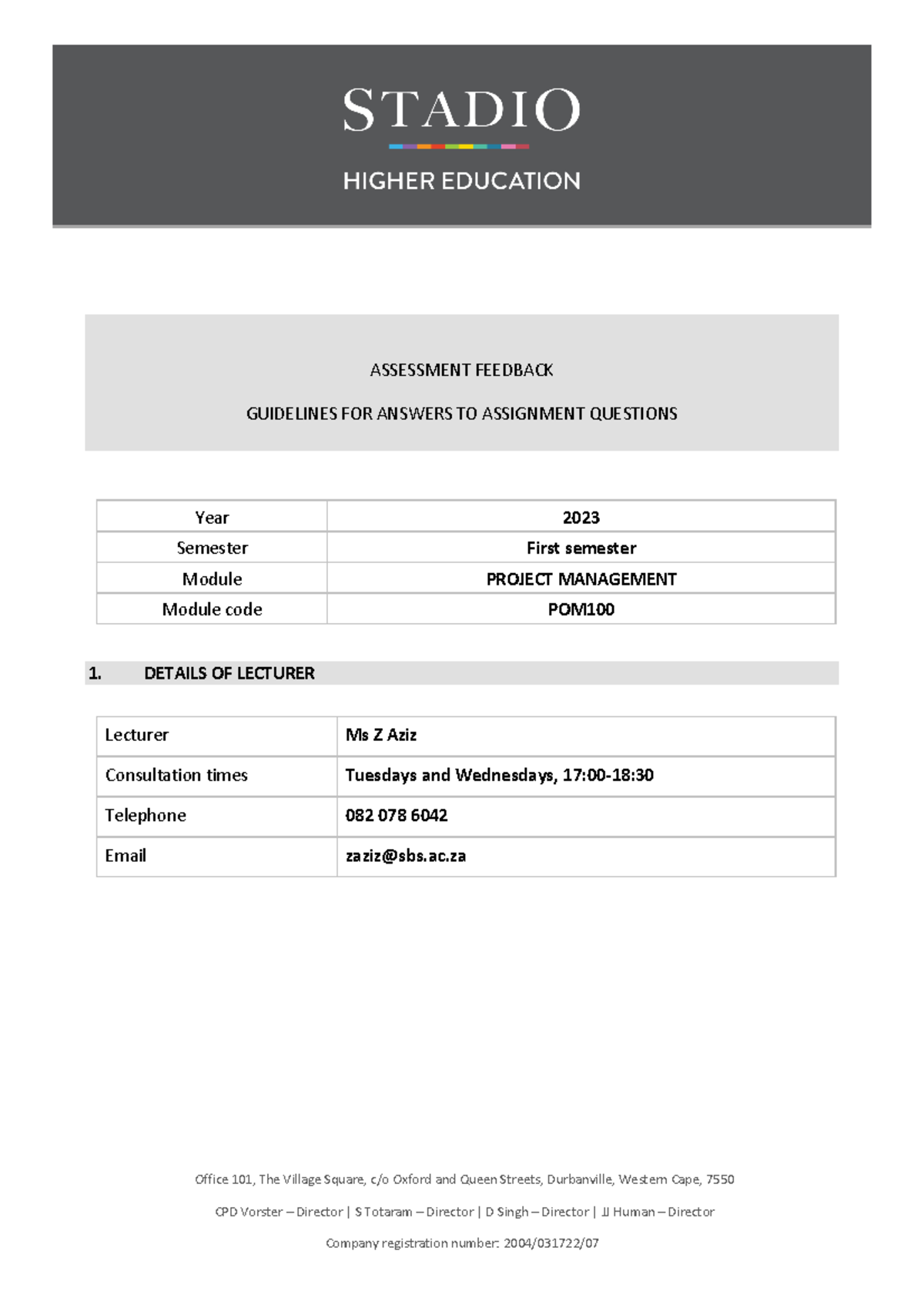 POM100 2023 01 AF - assignment - Office 101, The Village Square, c/o ...