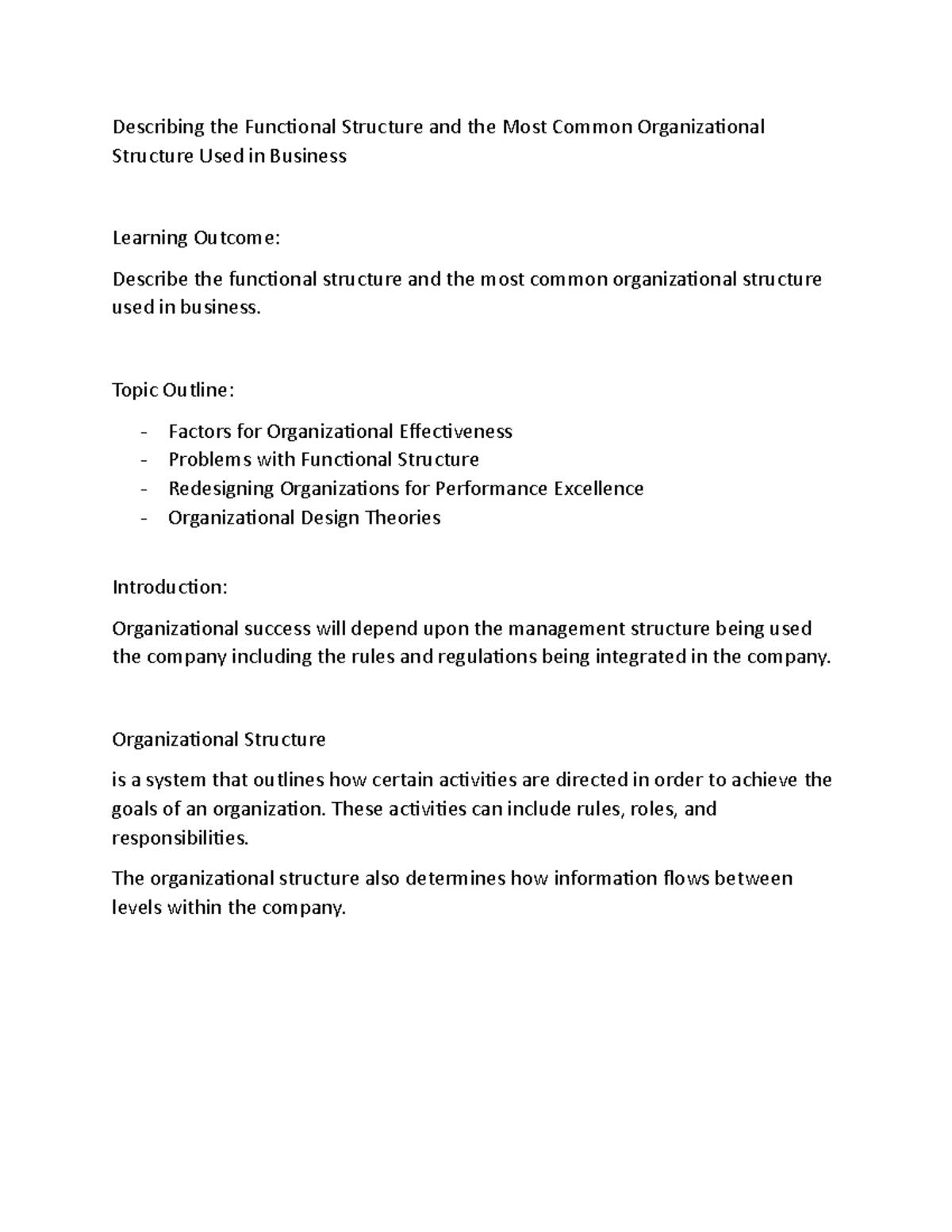 Functional Structure and the Most Common Organizational Structure Used ...