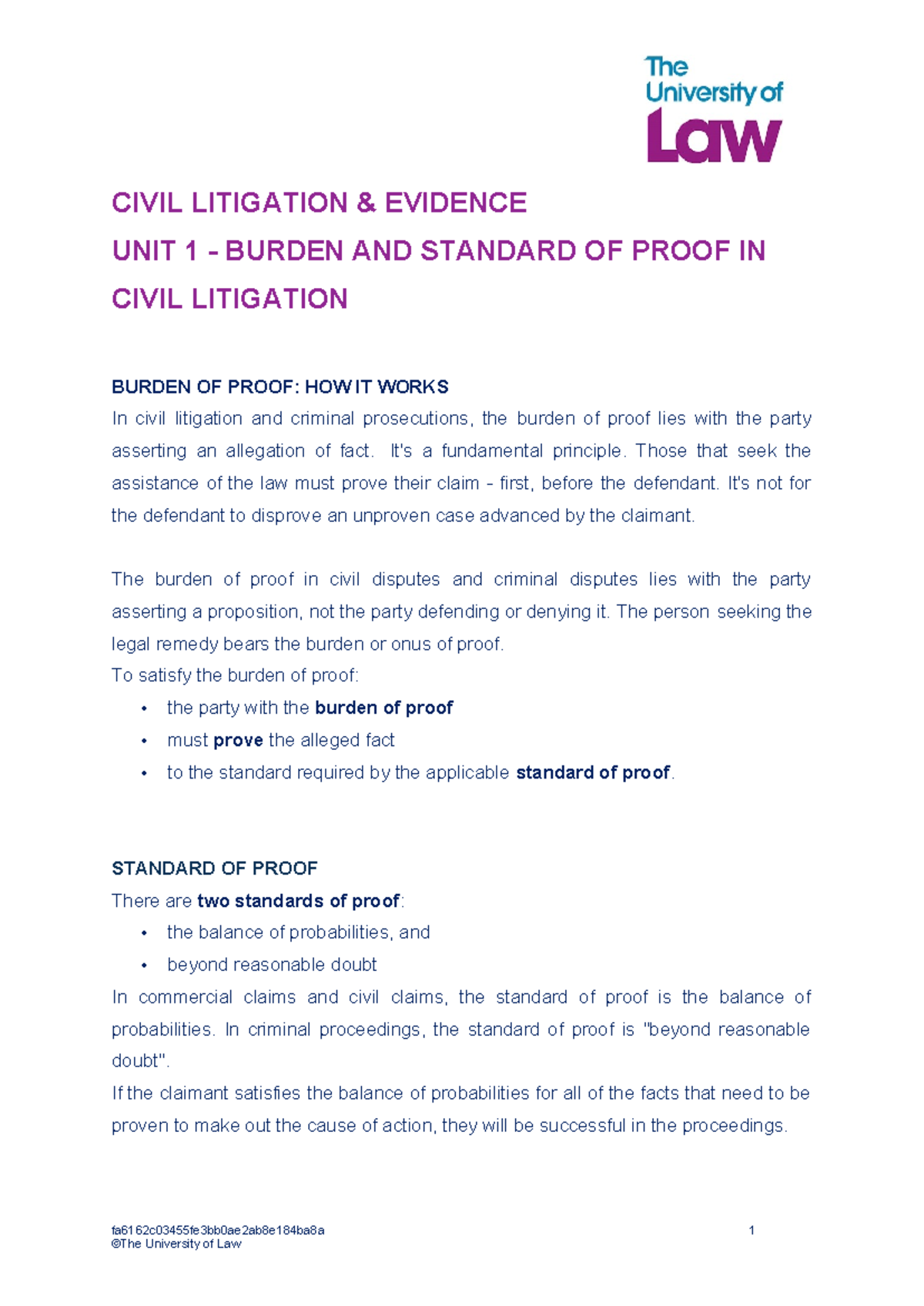 2324 civ unit01 ce01 burden and standard of proof - CIVIL LITIGATION ...