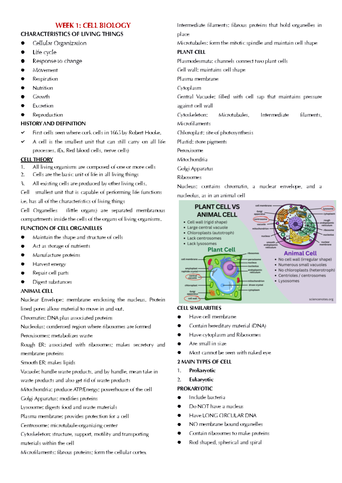 Cygene - CYTOGENETICS - LECTURE NOTES - WEEK 1 : CELL BIOLOGY ...