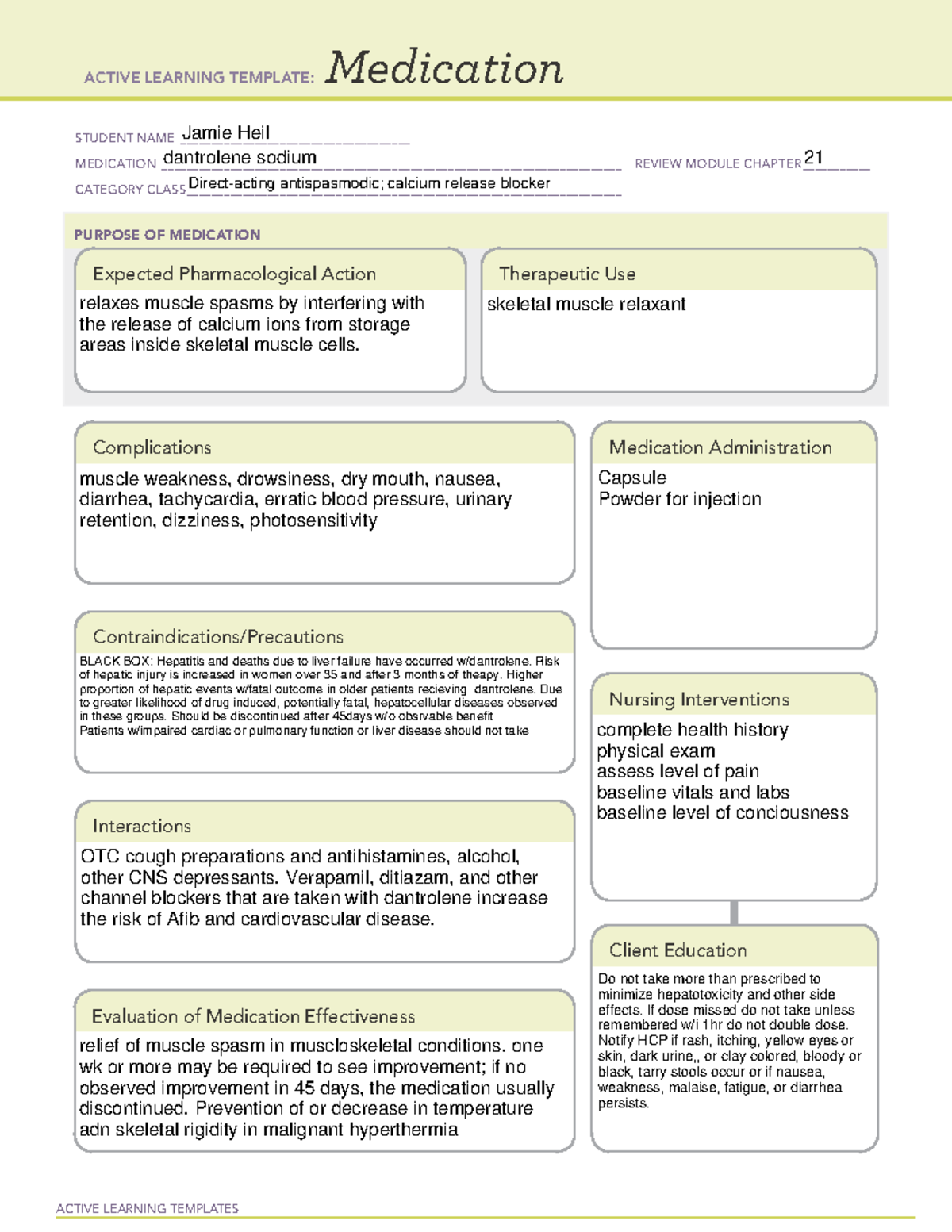 Dantrolene sodium - medication card - ACTIVE LEARNING TEMPLATES ...