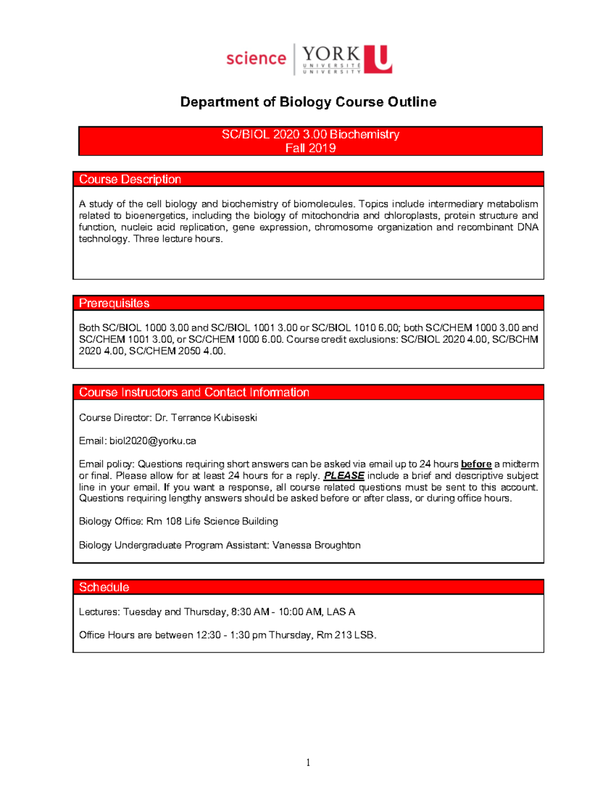 BIOL 2020 Course Outline - Warning: TT: undefined function: 32 Department of Biology Course ...