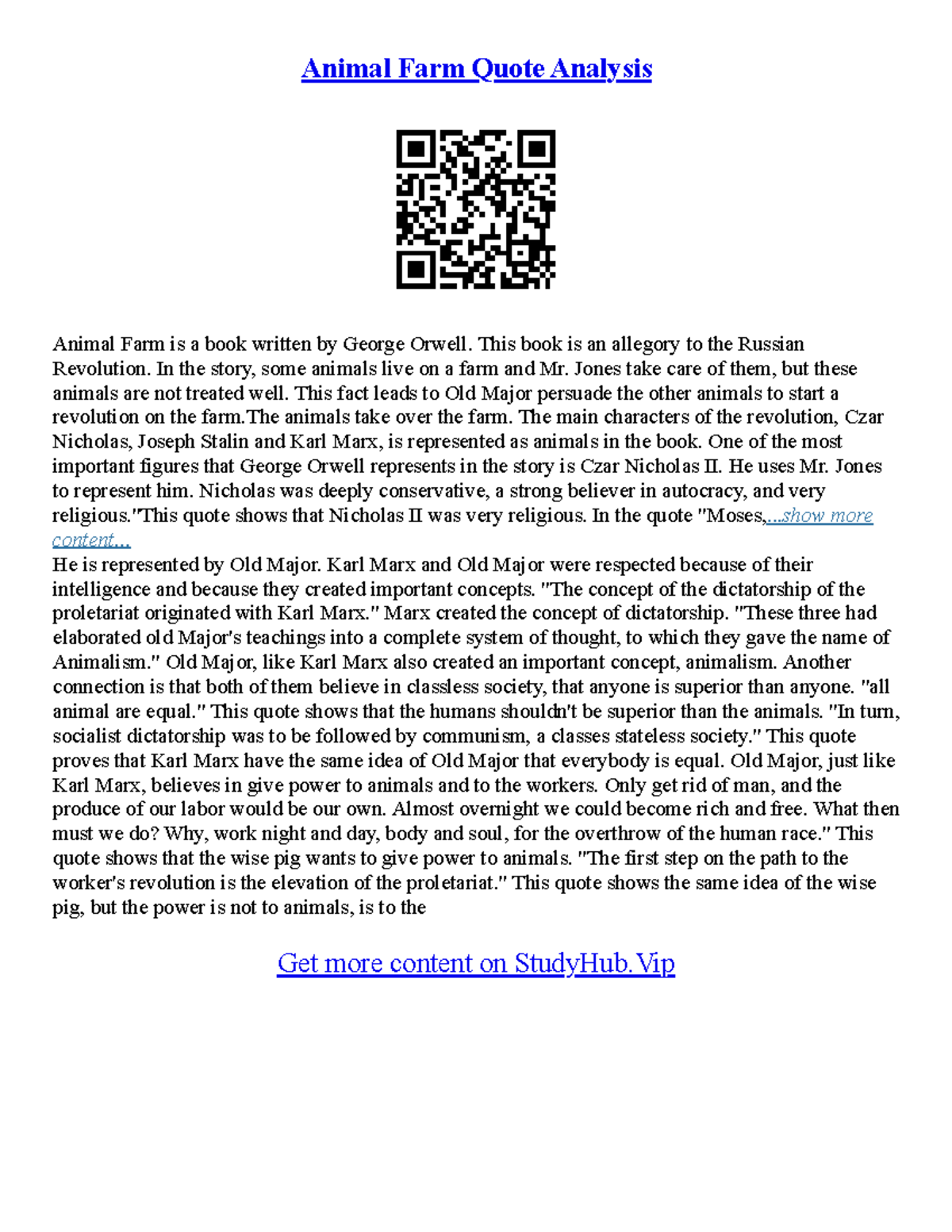 Animal Farm Analysis Essay - Animal Farm Quote Analysis Animal Farm is ...