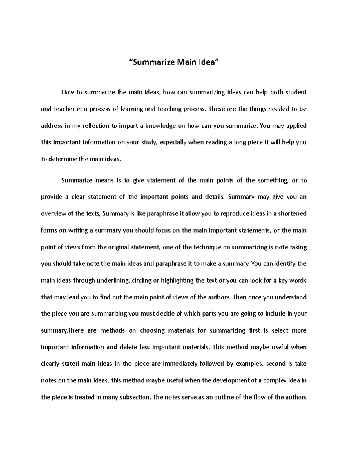 Reflection on Summarize Main Idea - “Summarize Main Idea” How to ...
