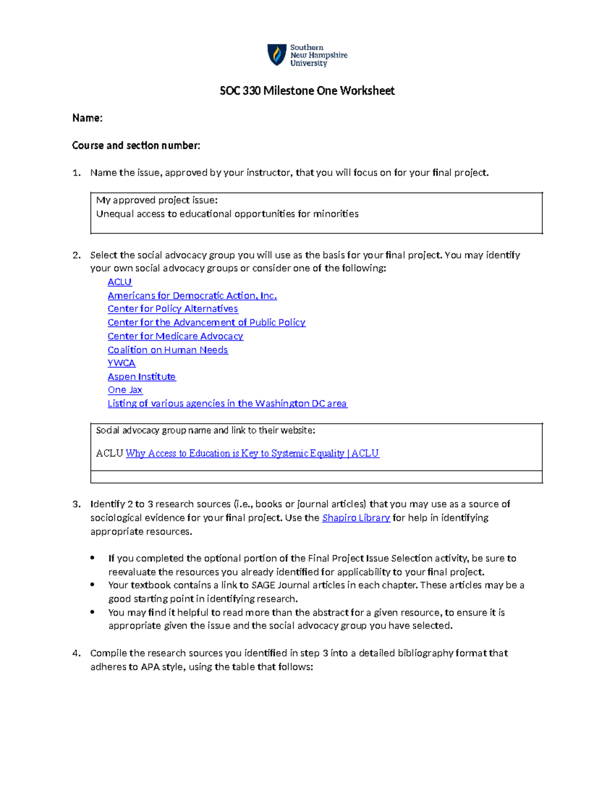 SOC 330 Module 3 Milestone One - SOC 330 Milestone One Worksheet Name ...