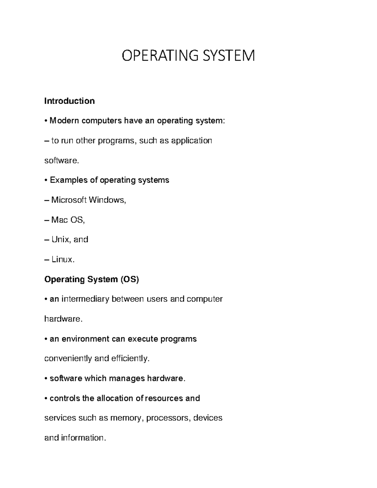 Operating System Intro - OPERATING SYSTEM Introduction Modern computers ... Operating System Intro - OPERATING SYSTEM Introduction Modern computers ...