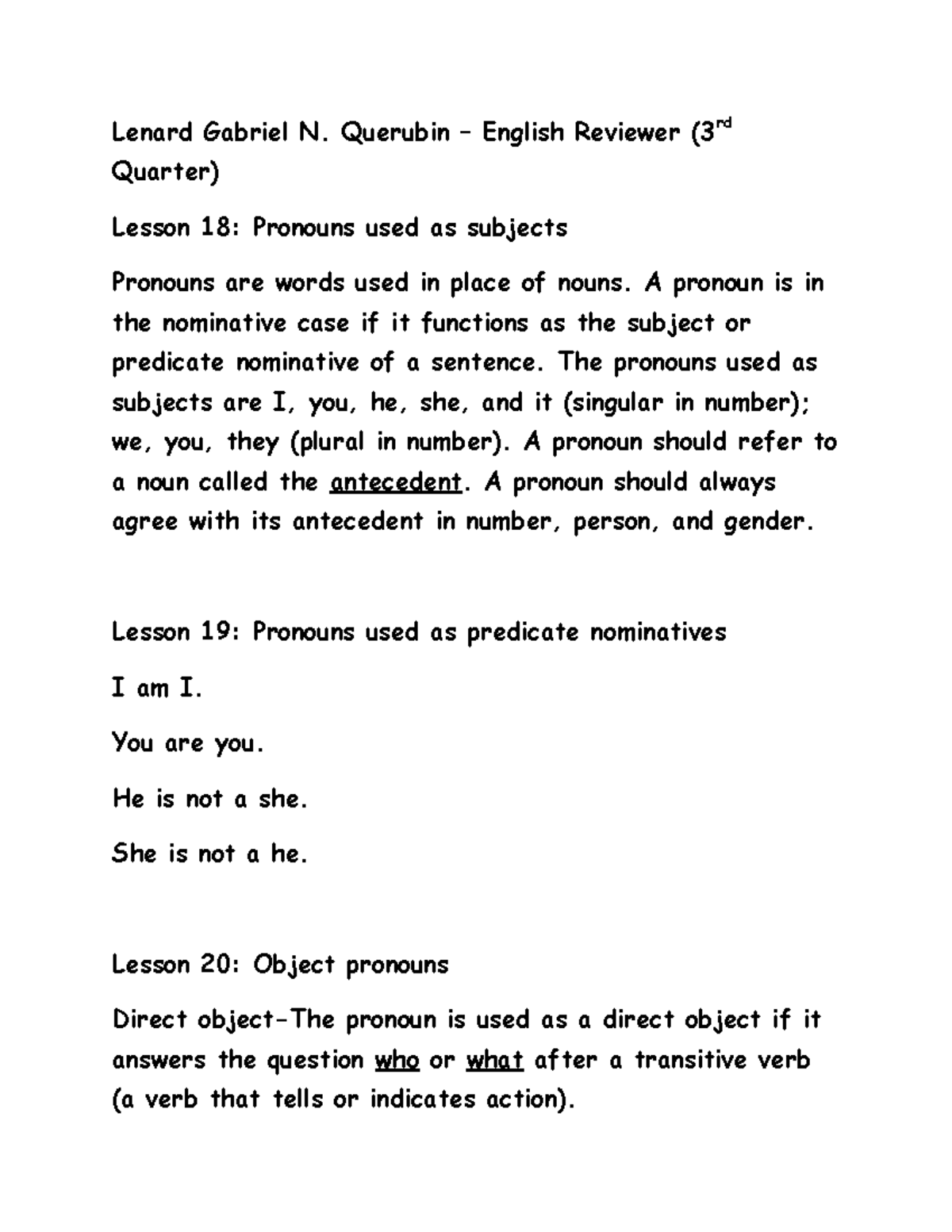 English reviewer 3rd quarter - Lenard Gabriel N. Querubin – English ...