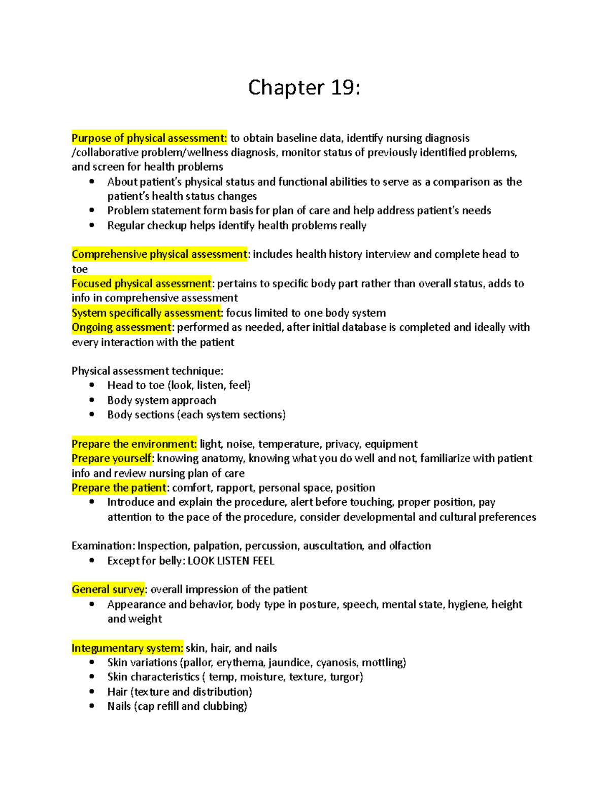 Chapter 19 - Physical assessment - Chapter 19: Purpose of physical ...