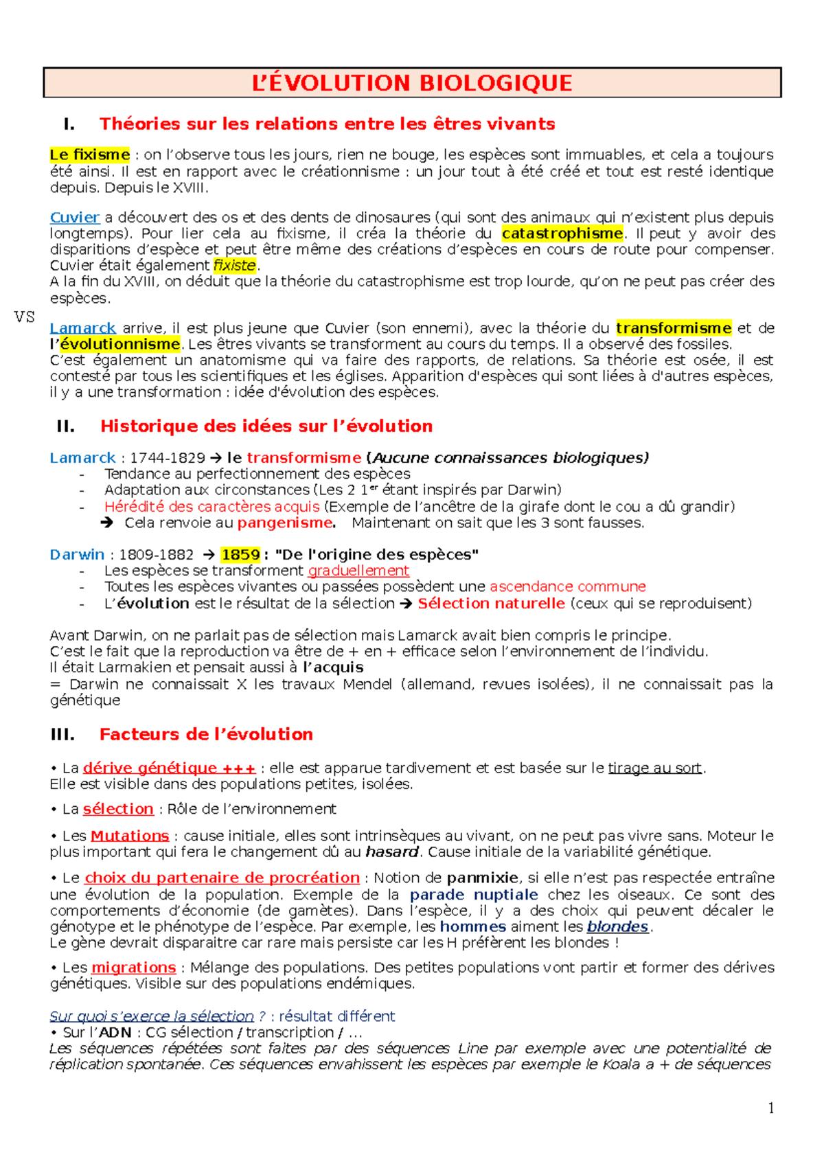 L'évolution biologique - L’ÉVOLUTION BIOLOGIQUE I. Théories sur les ...