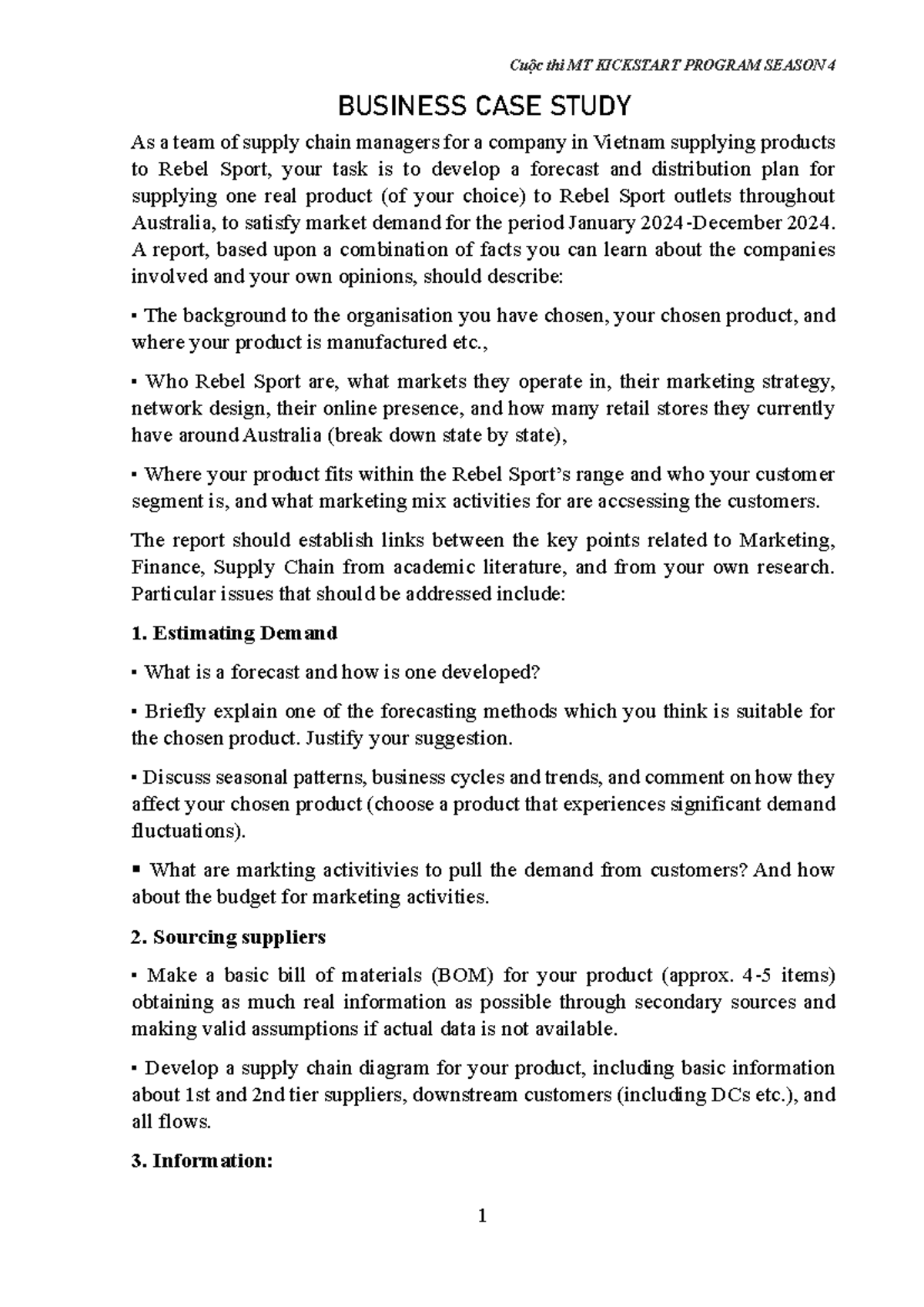 [Business Case Study] [Round 02] - Cuộc thi MT KICKSTART PROGRAM SEASON 4 1 BUSINESS CASE STUDY ...