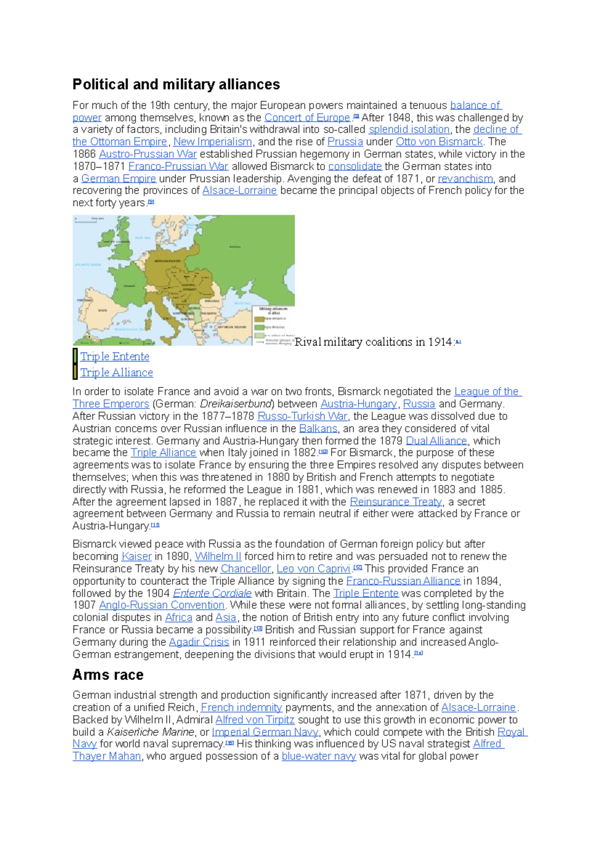 Ww1 - very helpful - Political and military alliances For much of the ...