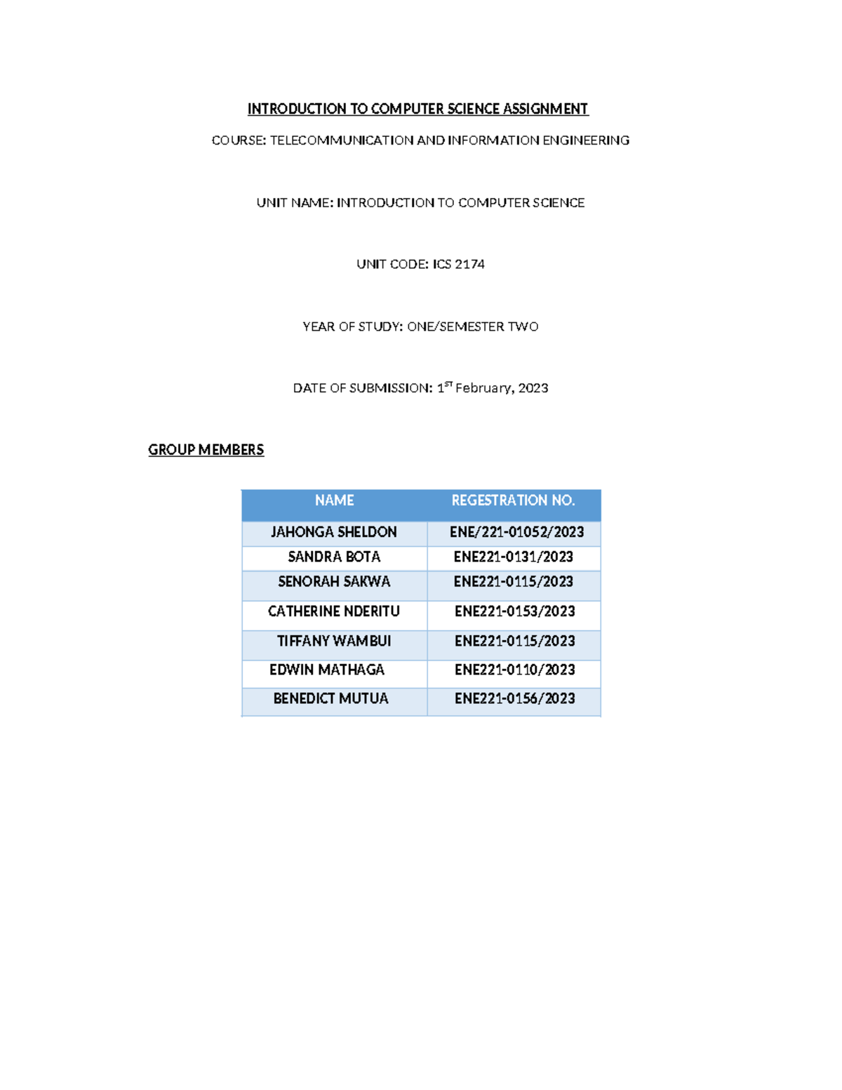 Introduction TO Computer Science Assignment grp - INTRODUCTION TO COMPUTER SCIENCE ASSIGNMENT ...