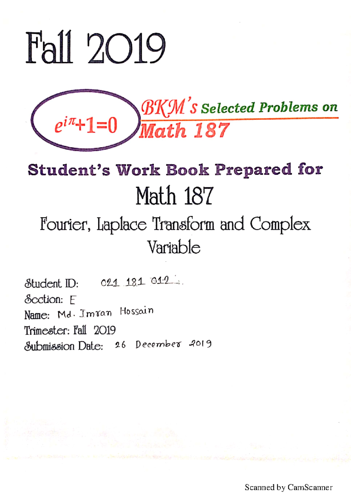 MATH 187 FALL'19 WORK BOOK ( Solution Manual ) - Fall 2019 BKM Selected ...