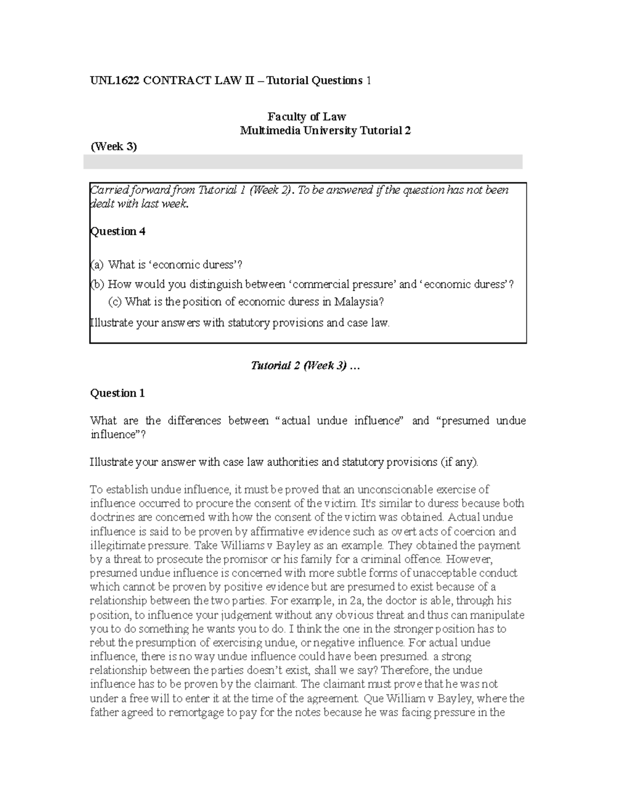 Tuto 2 Week 3 - Tuto - UNL1622 CONTRACT LAW II – Tutorial Questions 1 ...