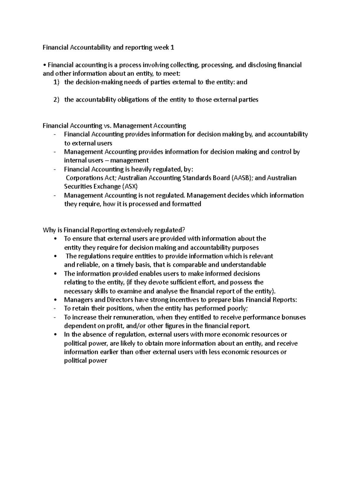 Financial Accountability and reporting week 1 - Management Accounting ...